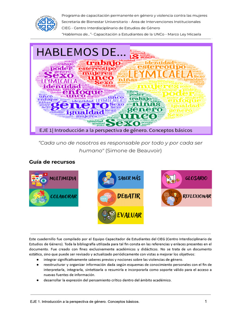 CLME - 1º 2023 - EJE 1 - Cuadernillo Completo | PDF | Género | Estudios ...