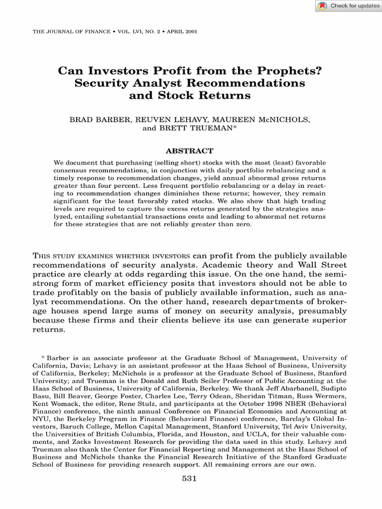 Can Investors Profit From The Prophets Security Analyst Recommendations and Stock Returns | PDF ...