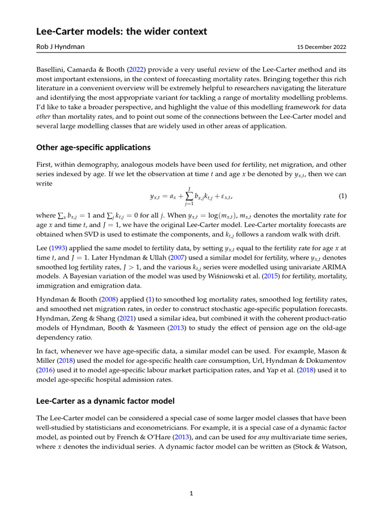 Lee-Carter Models The Wider Context | PDF | Time Series | Forecasting