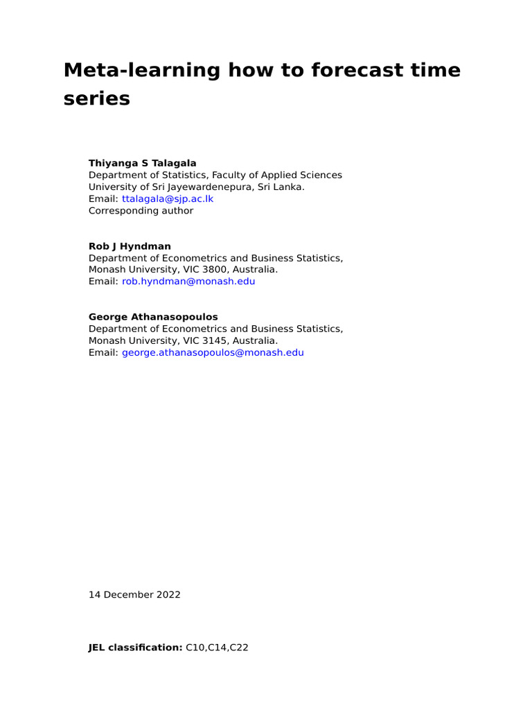 Meta-Learning How To Forecast Time Series | PDF | Forecasting | Time Series