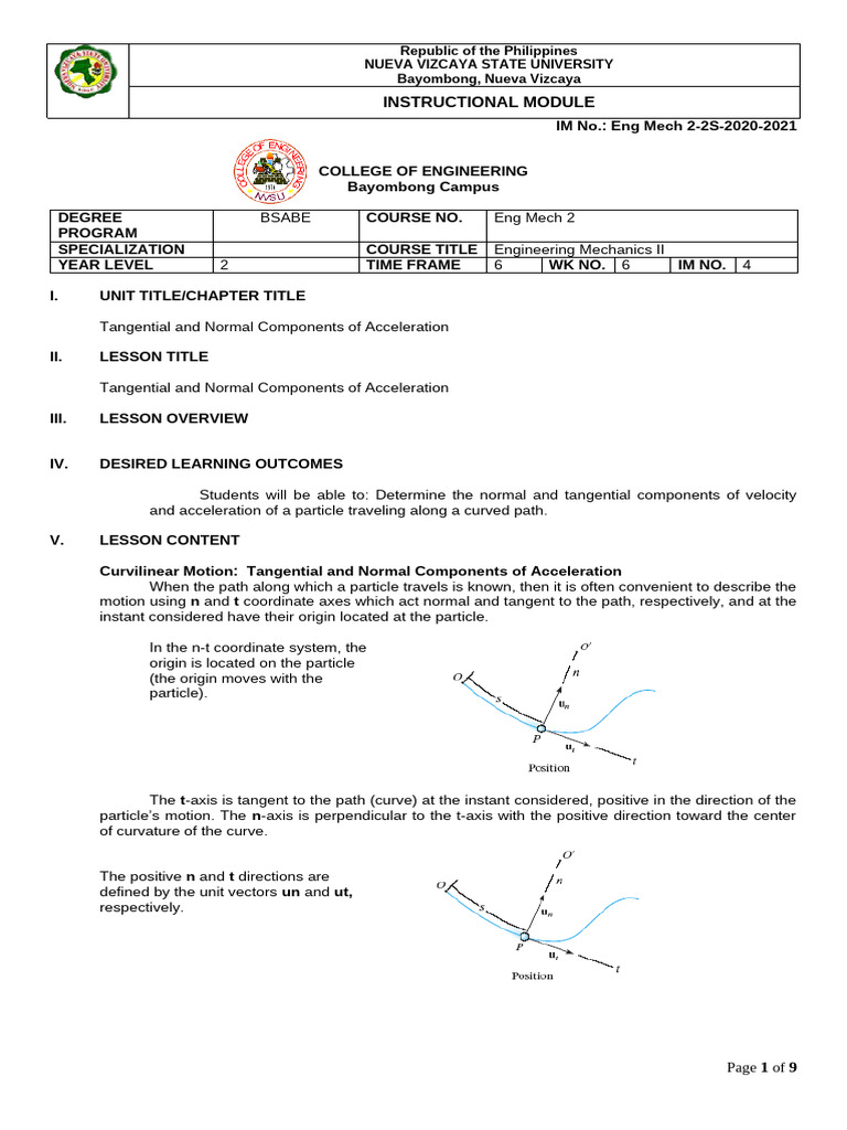 Tangential and Normal Acceleration Components | PDF | Acceleration ...