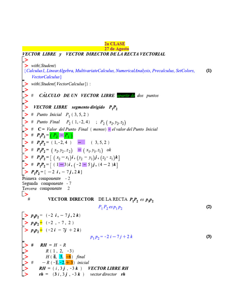 2a. Clase Vector Libre y Vector Director 2 | PDF