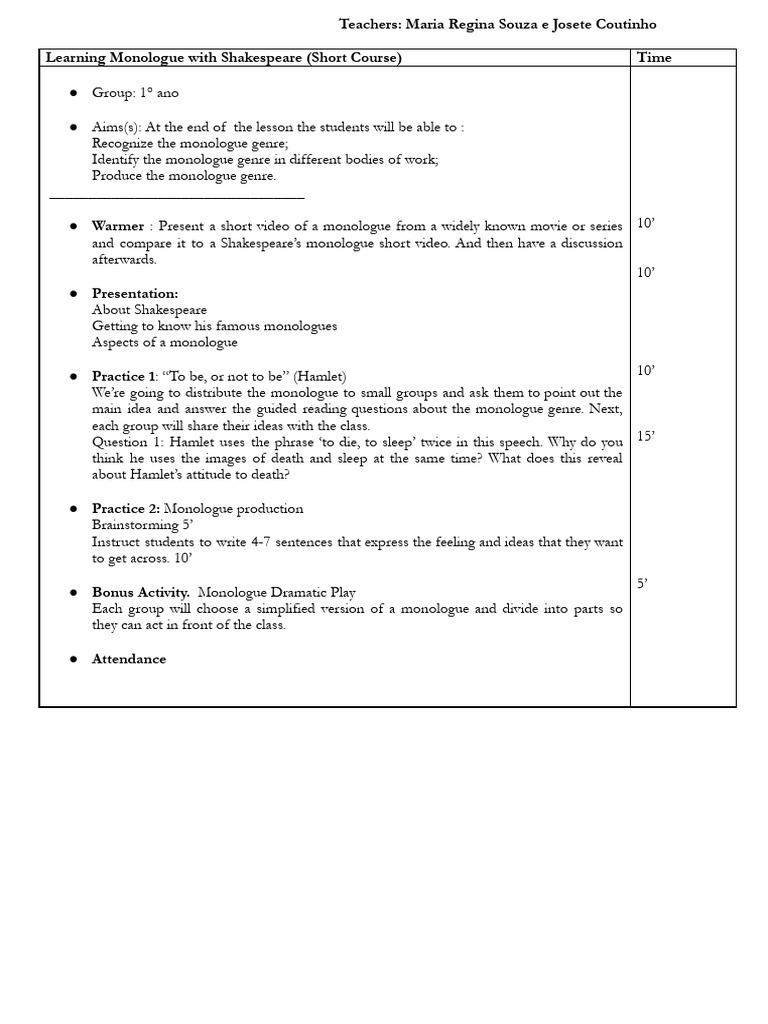 Mini Curso Learning Monologue With Shakespeare | PDF