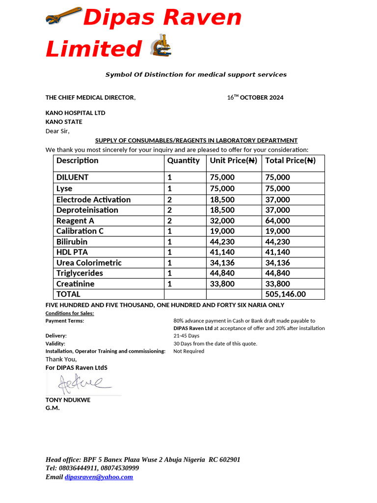 Kano Hospital Quote 161024 | PDF
