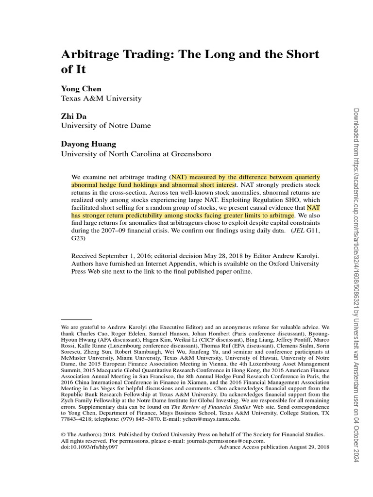 Arbitrage Trading The Long and The Short of It | PDF | Arbitrage ...