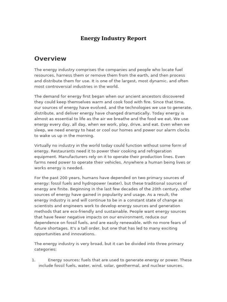 Energy Industry Report | PDF | Energy Development | Electricity Generation