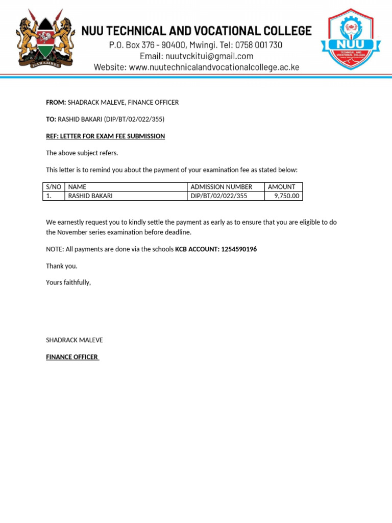 Rashid Exam Letter | PDF