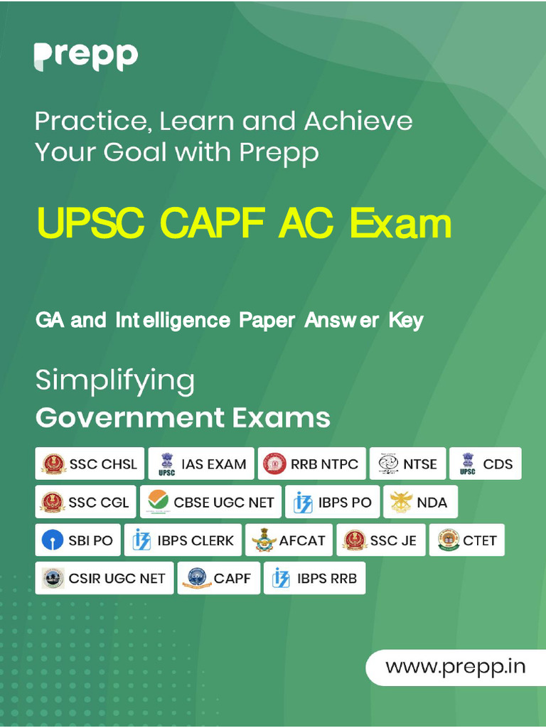 Upsc Capf Ac Exam: GA and Int Elligence Paper Answ Er Key | PDF ...