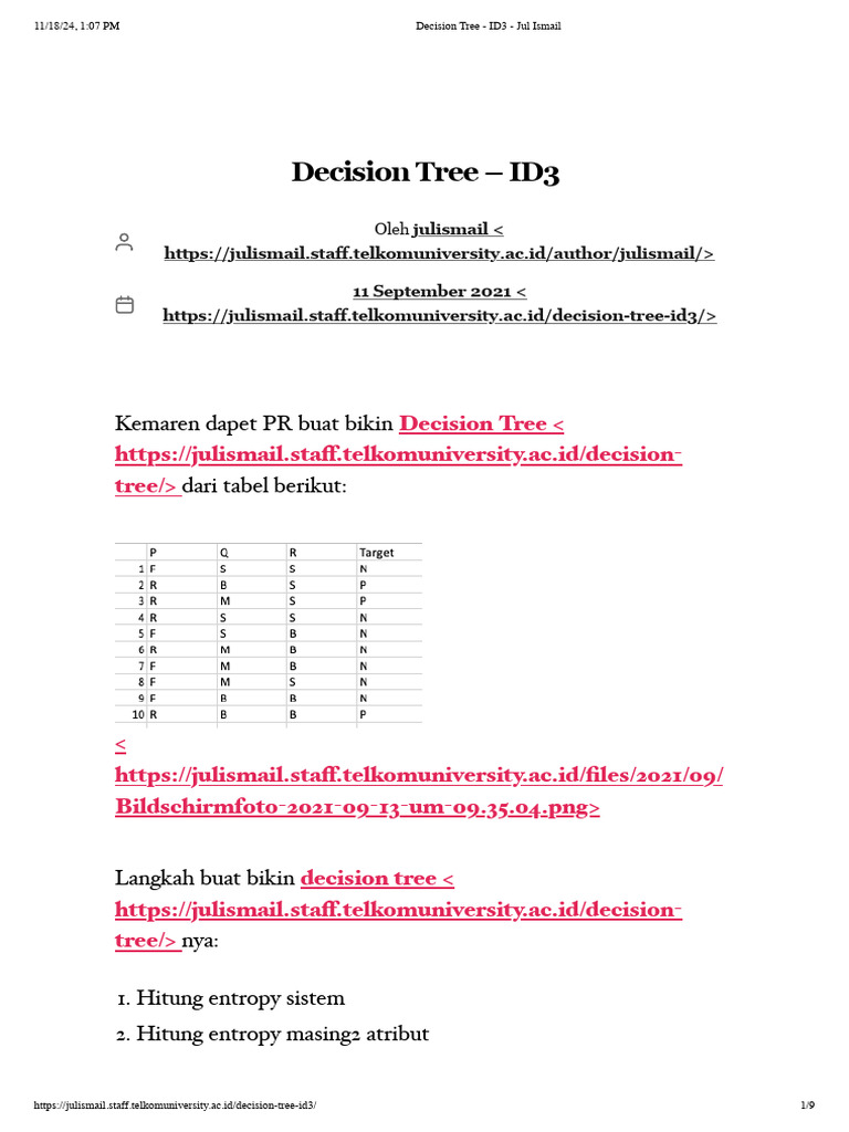 Decision Tree - ID3 - Jul Ismail | PDF