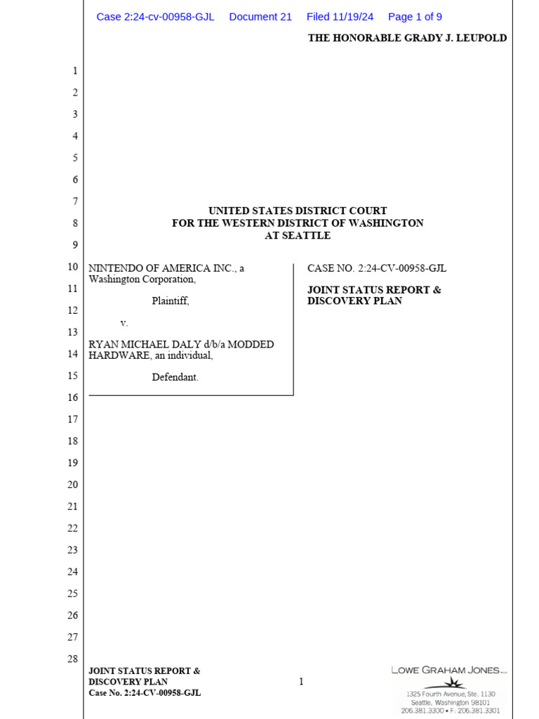 Case Management Update - Nintendo of America Inc v. Daly, 2 - 24-Cv ...