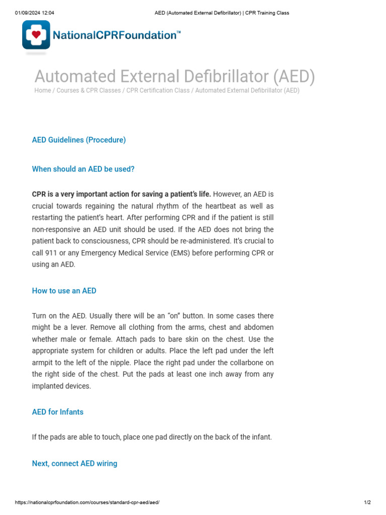 AED (Automated External Defibrillator) - CPR Training Class | PDF ...