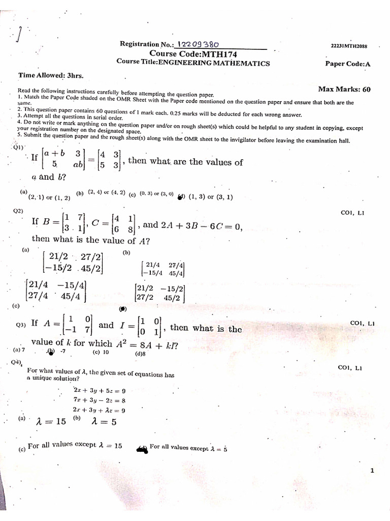 mth174 AUG ETE Paper With Answers | PDF