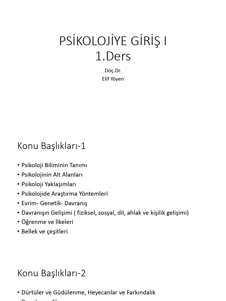 Psikolojiye Giri I - 1. Ders | PDF