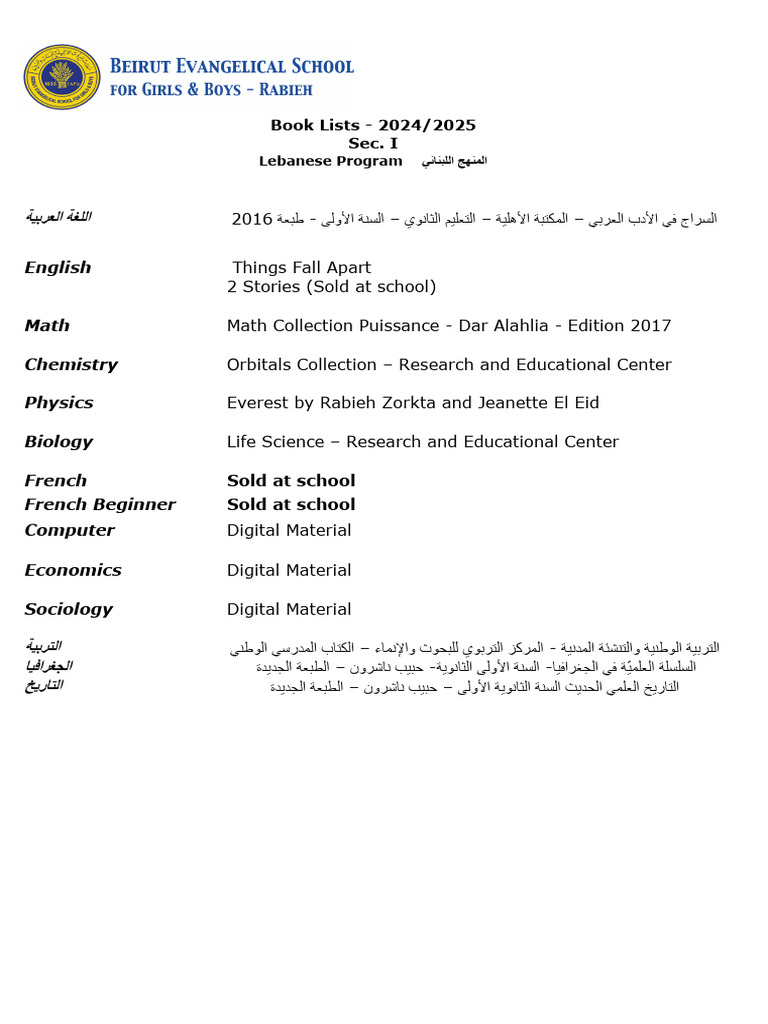 Secondary Book List. 2024 2025 | PDF