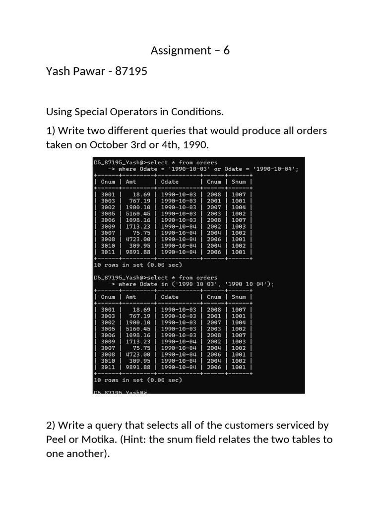 Sql Assignment 6 Pdf Business Computers 