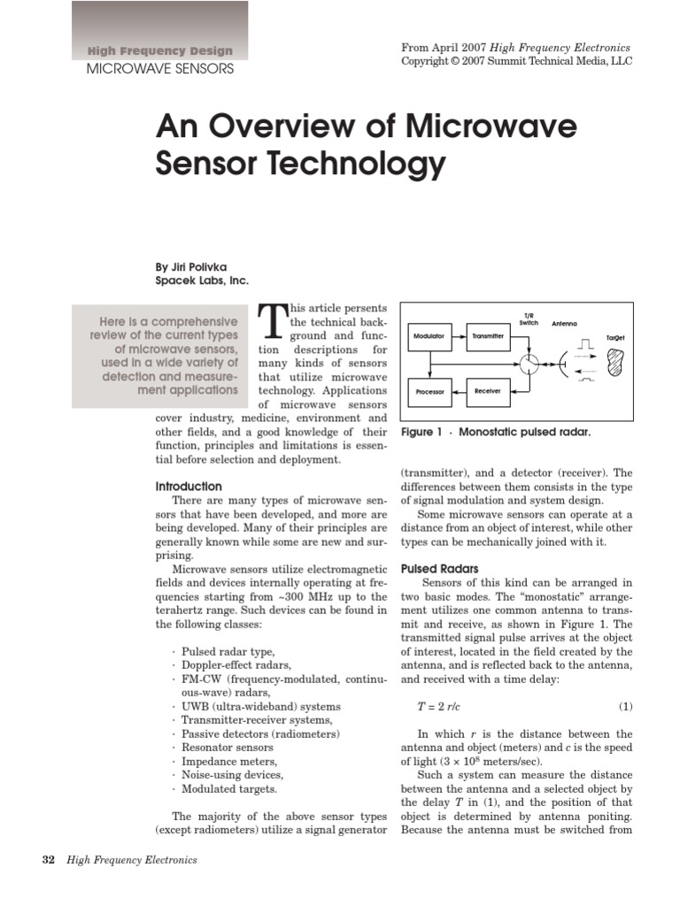 An Overview of Microwave Sensor Technology | PDF | Microwave | Ultra ...