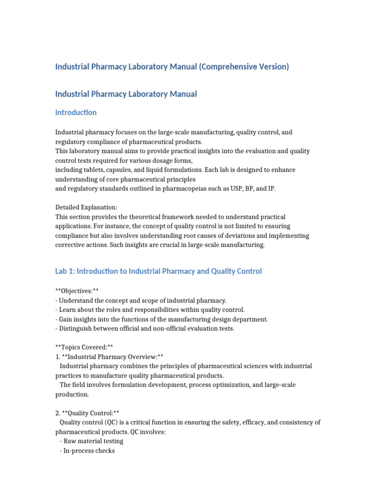 Industrial Pharmacy Lab Manual Overview | PDF | Pharmacy | Tablet ...