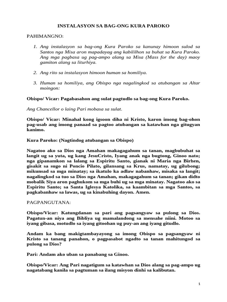 Instalasyon Sa Bag-Ong Kura Paroko | PDF