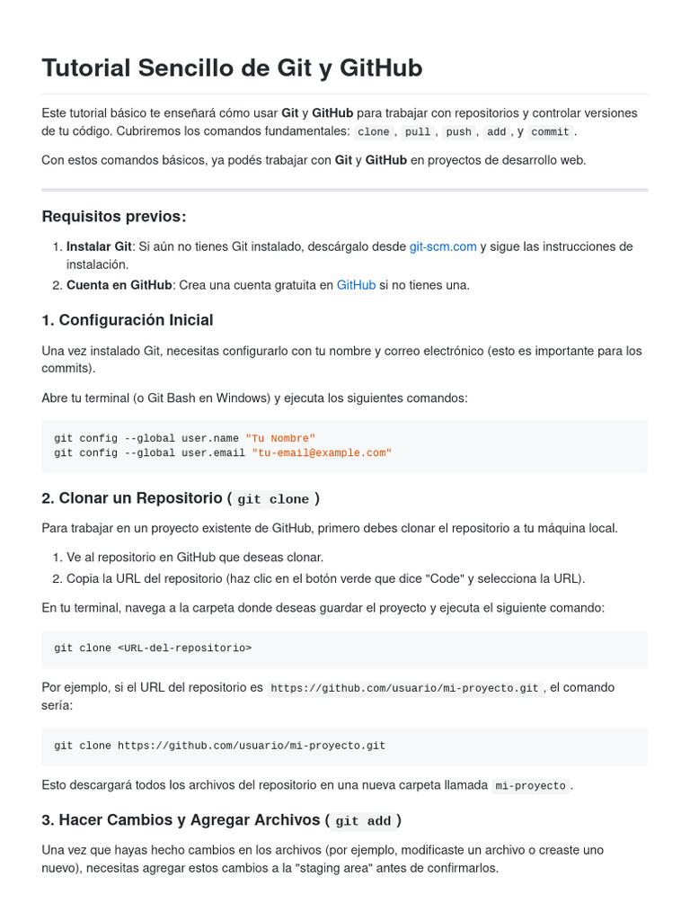 Tutorial Sencillo de Git y GitHub | PDF | Desarrollo de software | Software del sistema