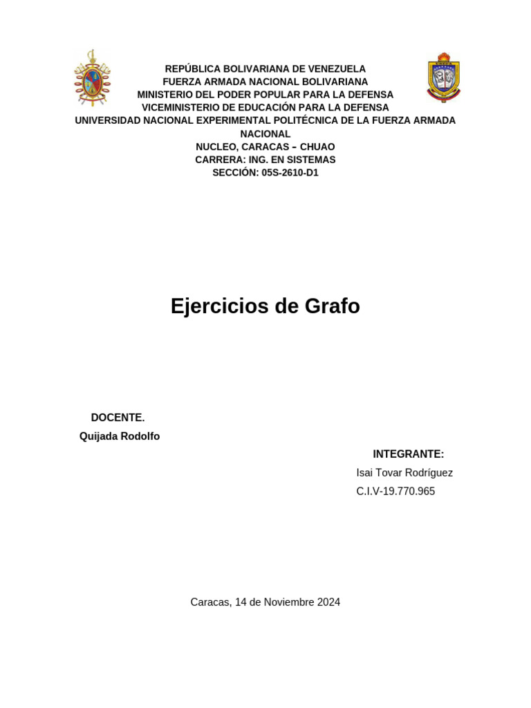 Ejercicios Grafo (Tovar) | PDF | Teoría de grafos | Vértice (teoría de grafos)