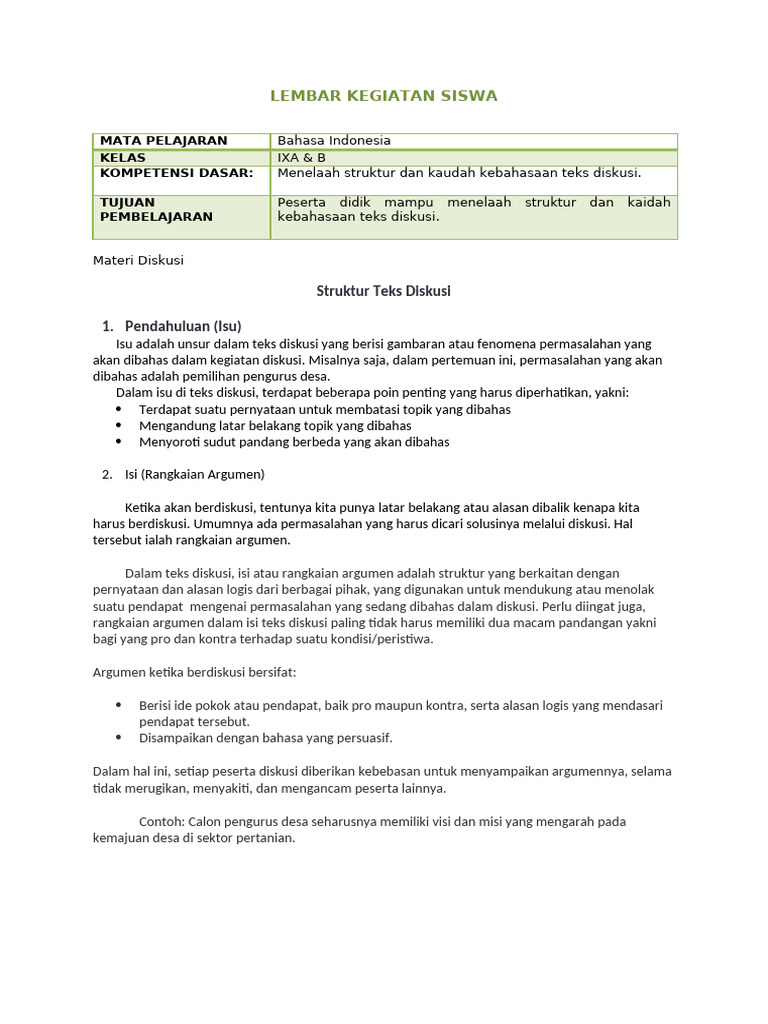 Lembar Kegiatan Siswa Materi Teks Diskusi | PDF