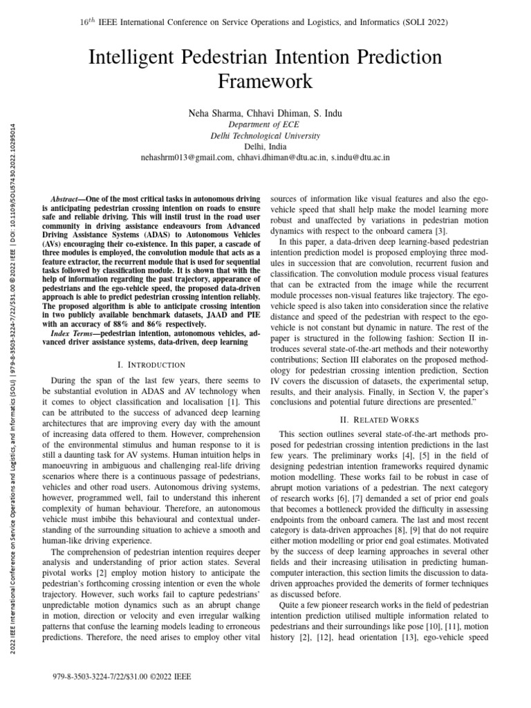 Intelligent Pedestrian Intention Prediction Framework Pdf Deep Learning Information