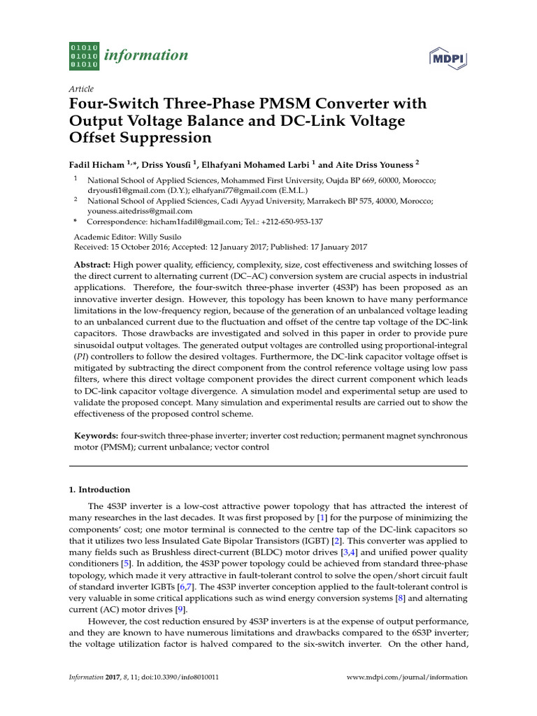 Four-Switch Three-Phase PMSM Converter With | PDF | Power Inverter ...