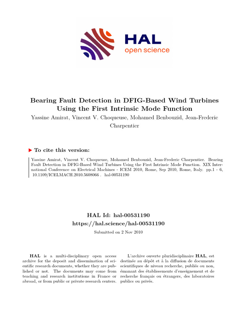 Bearing Fault Detection In Dfig Based Wind Turbines Pdf Electricity Telecommunications
