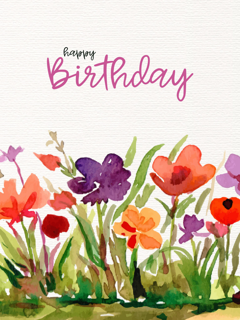White Watercolor Floral Happy Birthday Card | PDF
