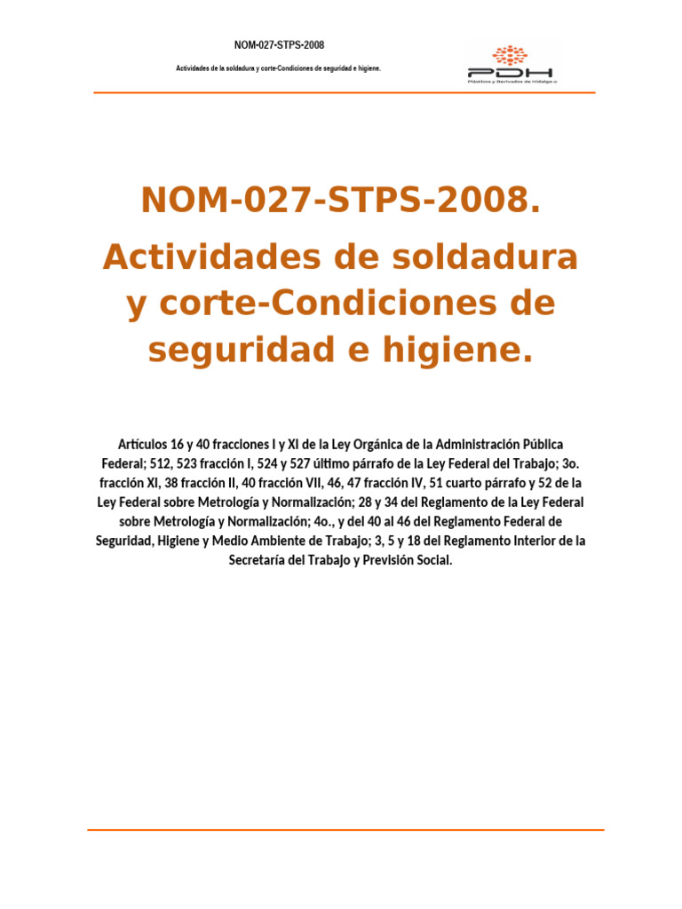 NOM-027-STPS-2008. Actividades de Soldadura y Corte-Condiciones de ...