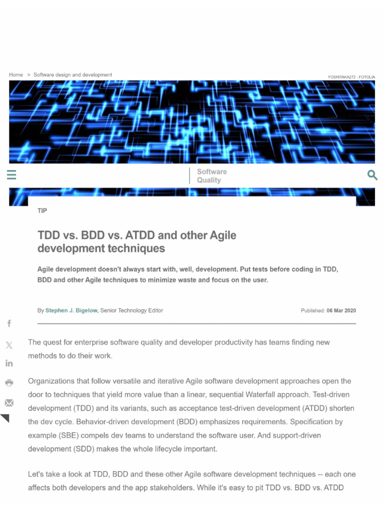 TDD vs. BDD vs. ATDD and Other Agile Development Techniques - TechTarget | PDF