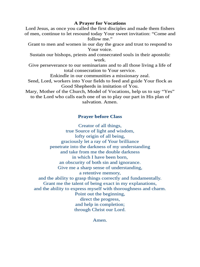 A Prayer For Vocations | PDF | Religion & Spirituality