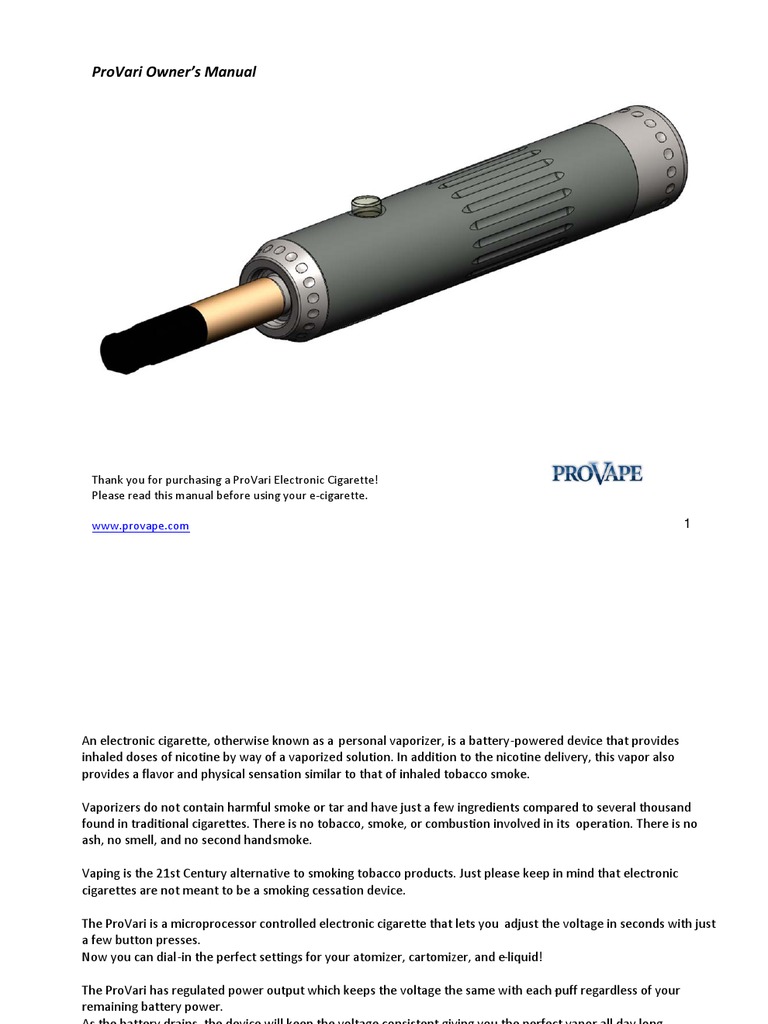 ProVari Manual | PDF | Electronic Cigarette | Battery (Electricity)