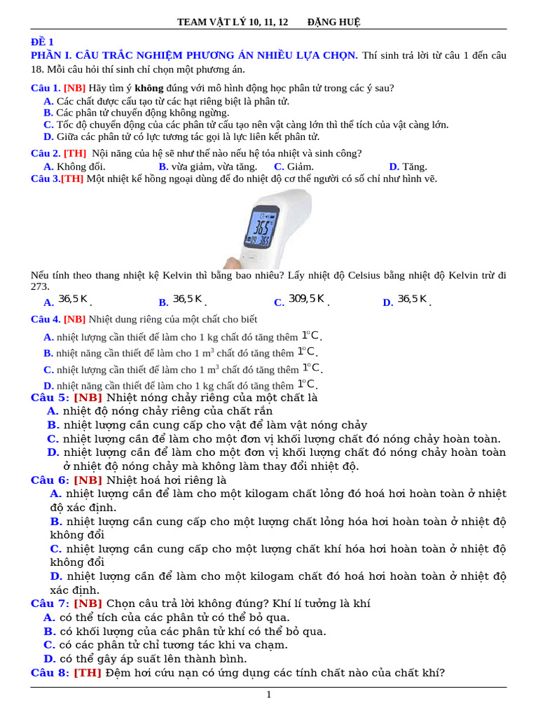 Hs Đề Số 1 - Ck1 - vl12 - Tổ 12 | PDF