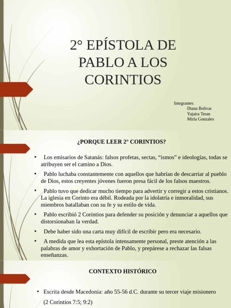Presentacion 2° Epístola de Pablo A Los Corintios | PDF | Pablo el apóstol | Corinto antiguo