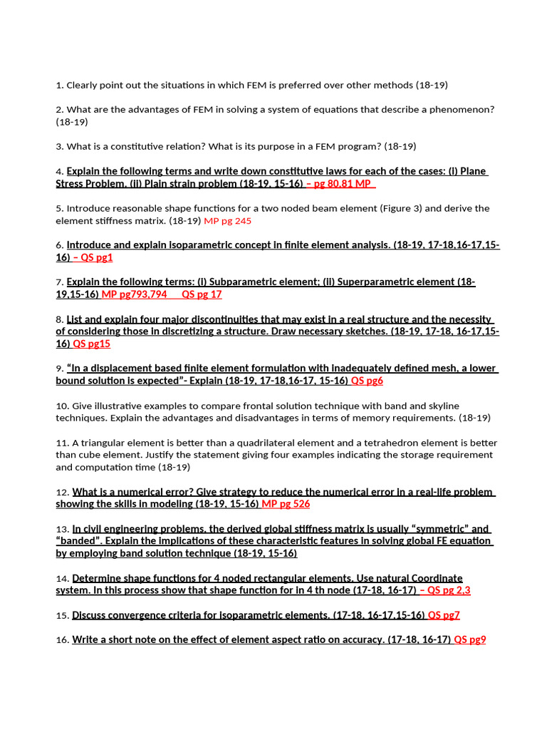 Ques Analysis 419 (Last 4 Years) - 1 | PDF | Finite Element Method | Matrix (Mathematics)