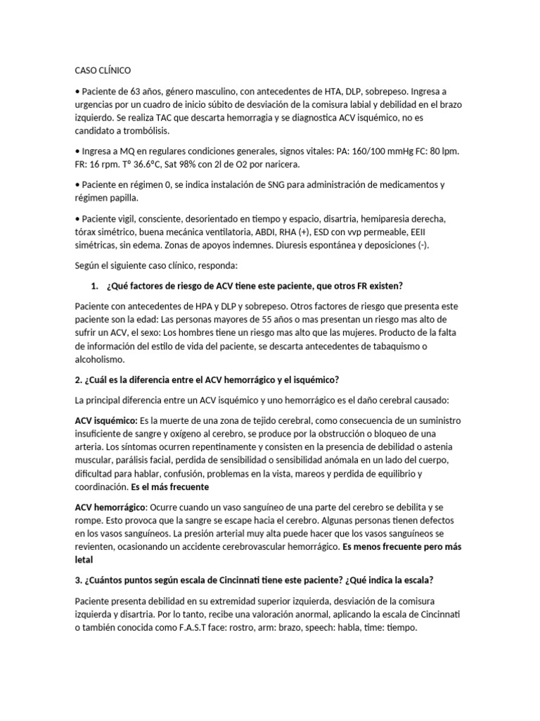 CASO CLÍNICO Acv | PDF | Carrera | Enfermedades y trastornos