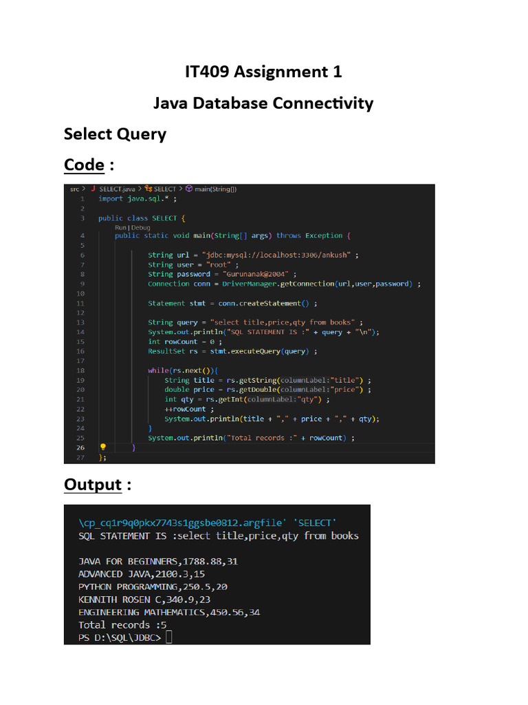 Java JDBC Queries Assignment | PDF | Computers