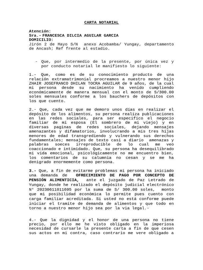 Carta Notarial Tocra | PDF | Derecho