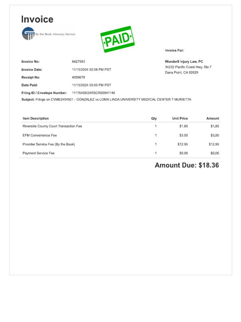 11.15.24 - Invoice $18.36 - Notice of Hearing | PDF