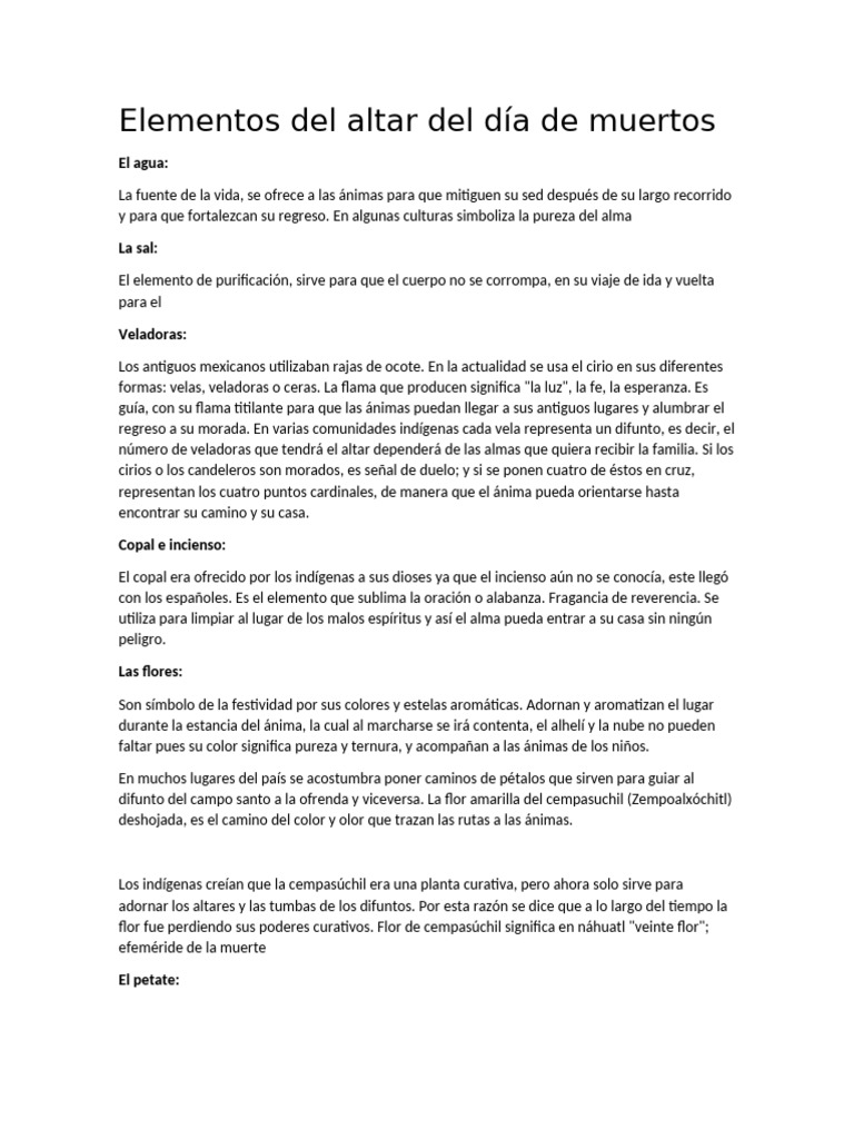 Elementos Del Altar Del Día de Muertos | PDF | Vela | Altar