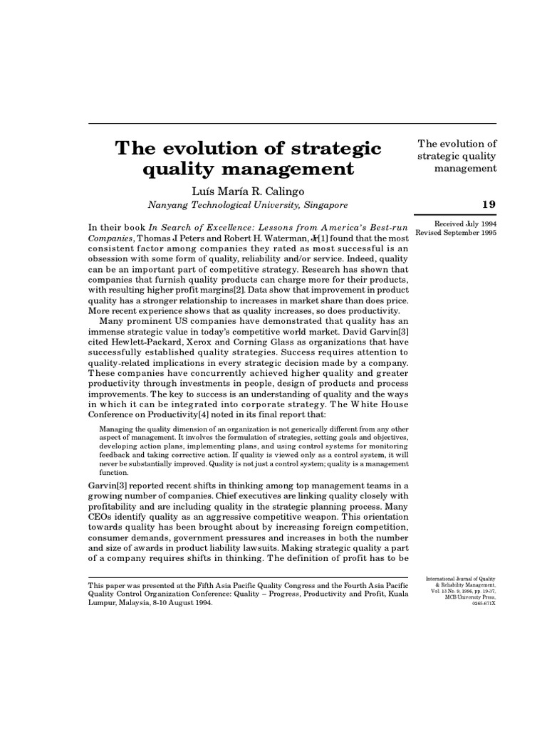 The Evolution of Strategic Quality Manag | PDF | Strategic Management ...