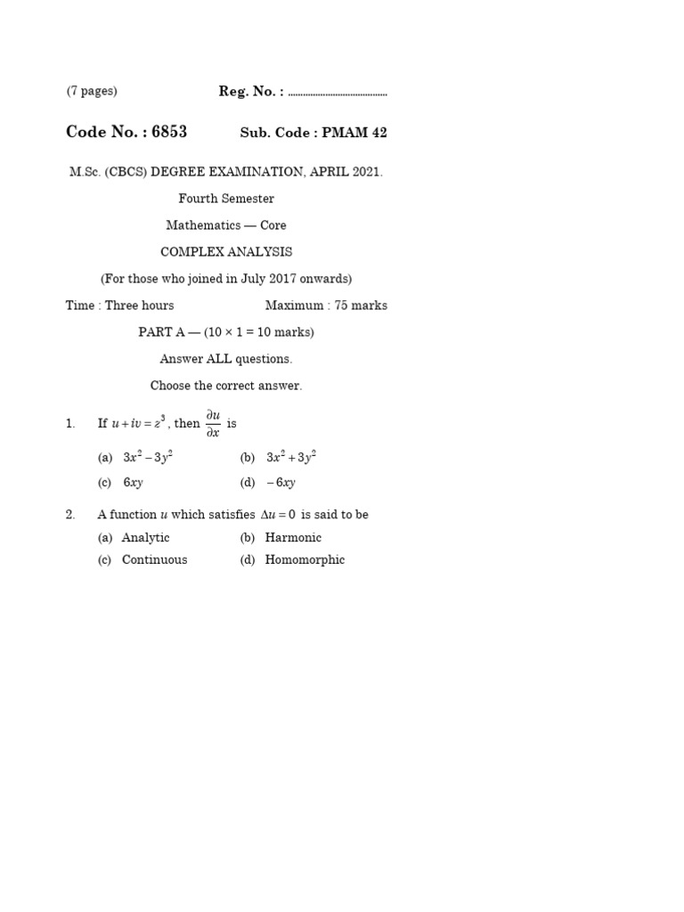 NMCC Complex Analysis Question Bank | PDF | Holomorphic Function ...