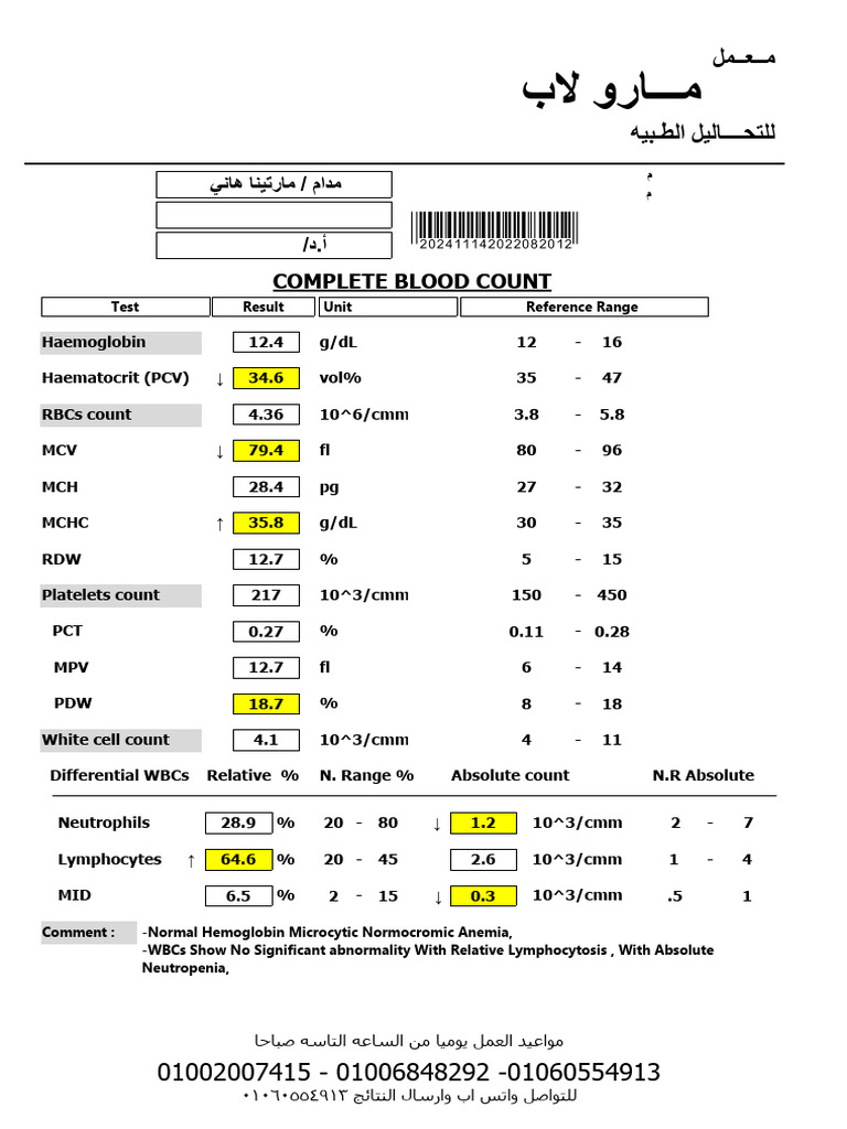 Complete Blood Count Results for Female 31 | PDF | Pathology | Body Fluids