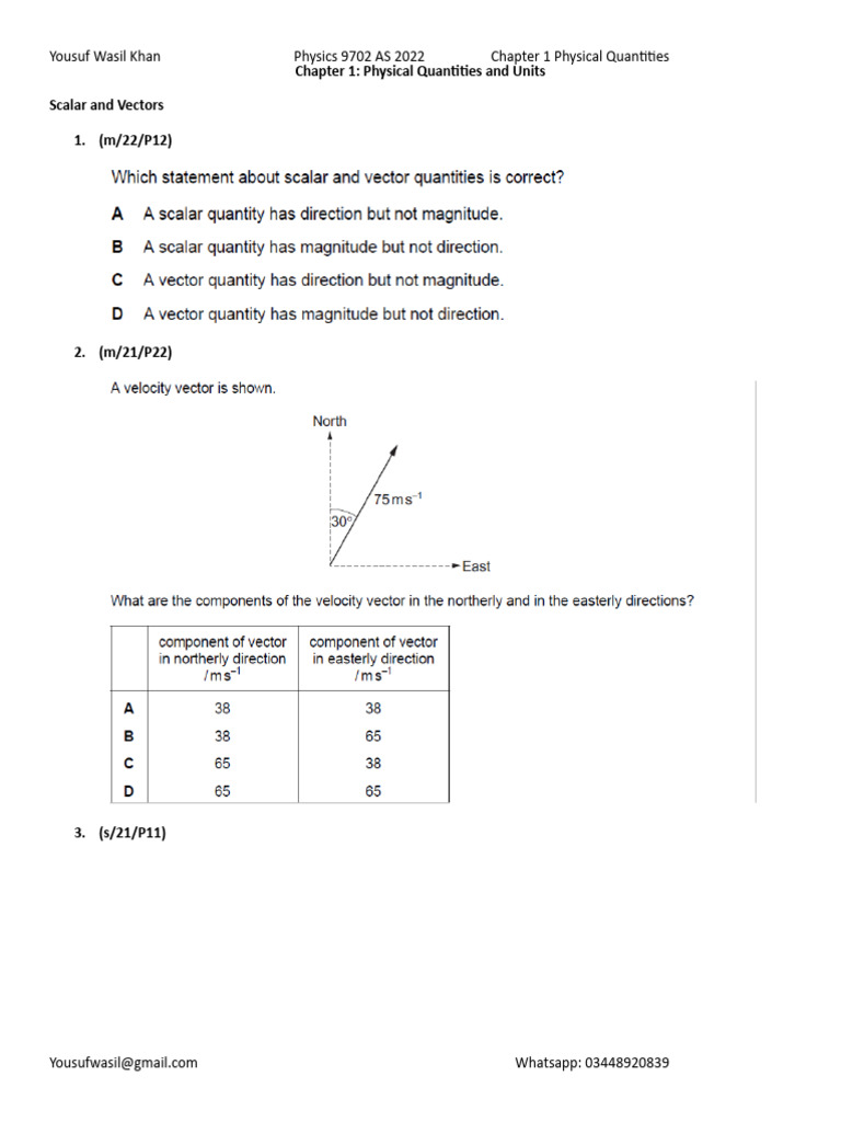 Physics AS Chapter 1 Physical Quantities UPDATED Yousufwasil 2 Vectors | PDF | Linear Algebra ...
