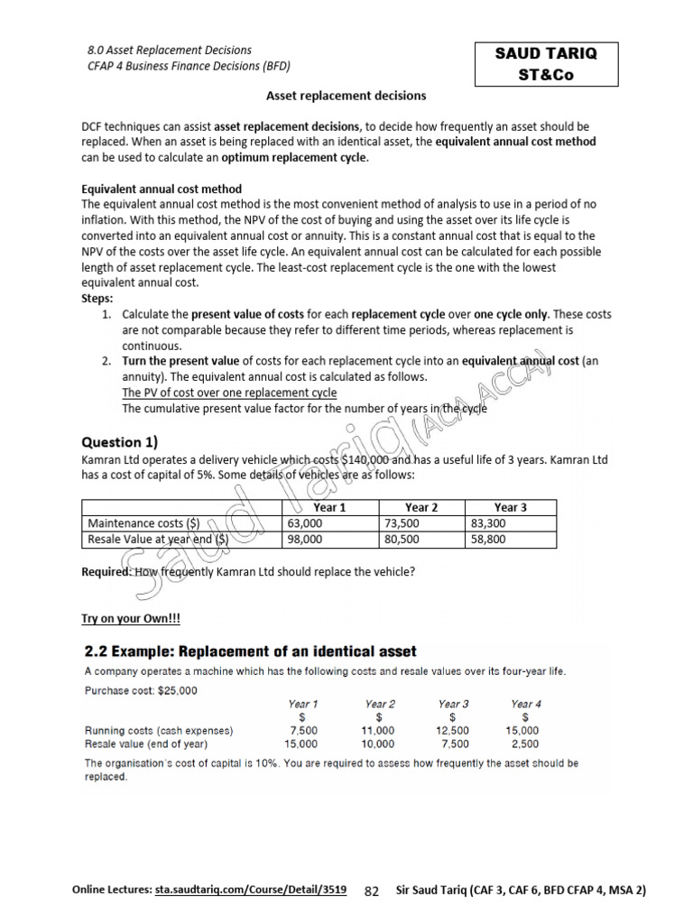 Asset Replacement | PDF | Net Present Value | Present Value