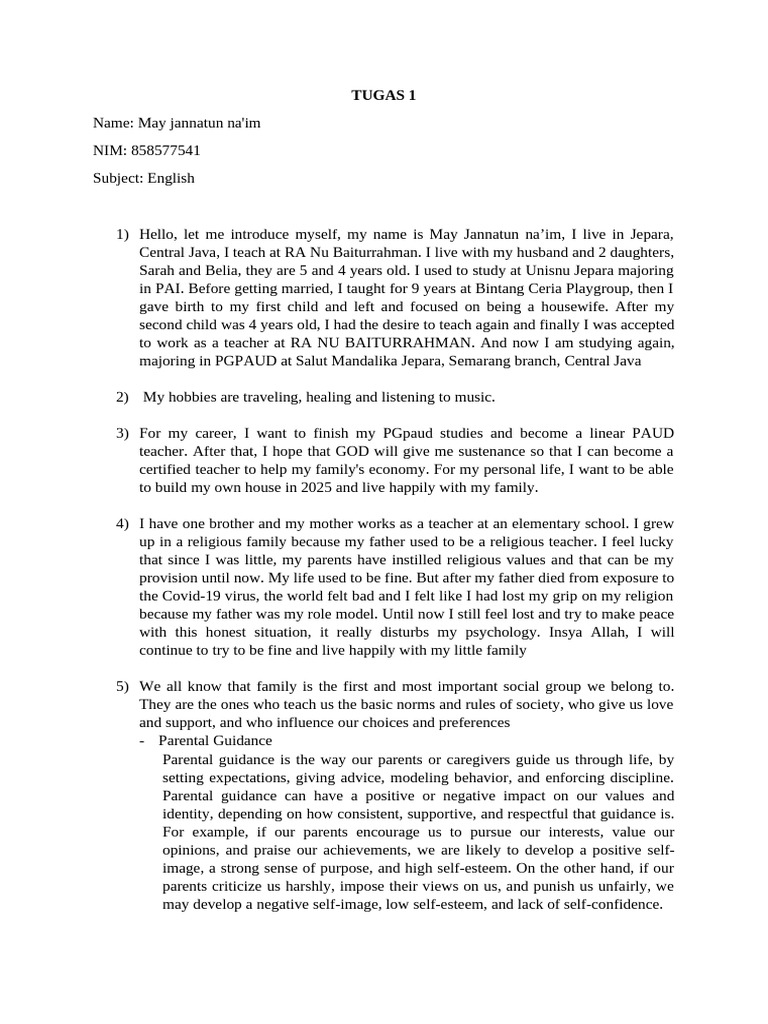 TUGAS 1 ENGGLISH (1) | PDF | Self Esteem | Identity (Social Science)