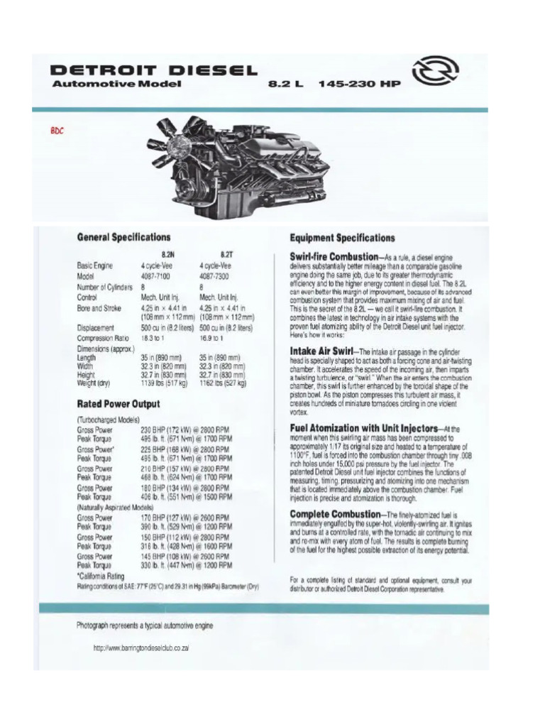 Detroit Diesel 8.2l Marie Engine | PDF