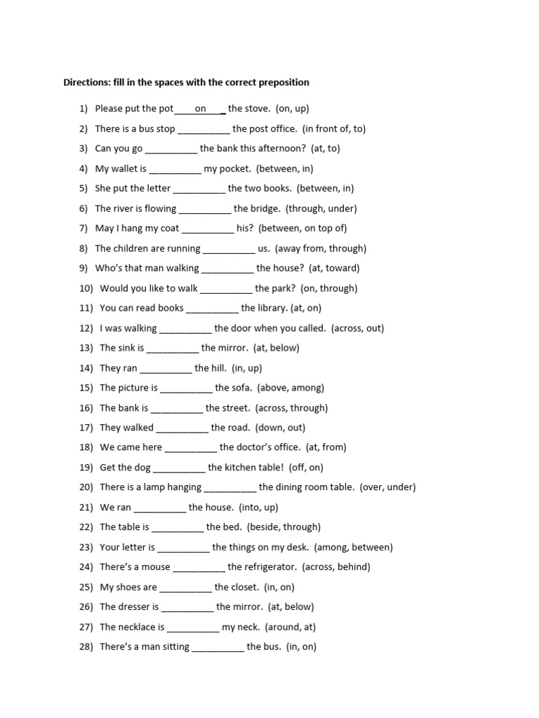 Prepositions of Place Exercises | PDF | Art