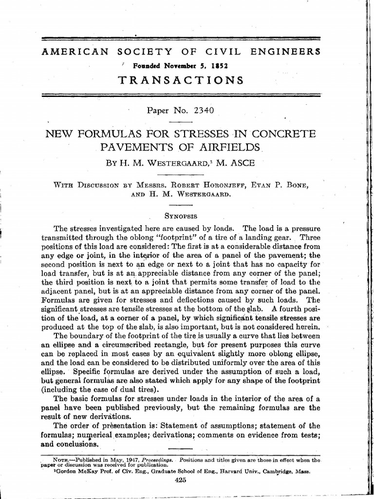 Westergaard 1948 New Formulas For Stresses in Concrete Pavement | PDF